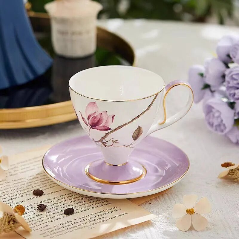 Чашка чайная с блюдцем Decor de table Винтаж, 240 мл, 2 шт, костяной фарфор, лаванда