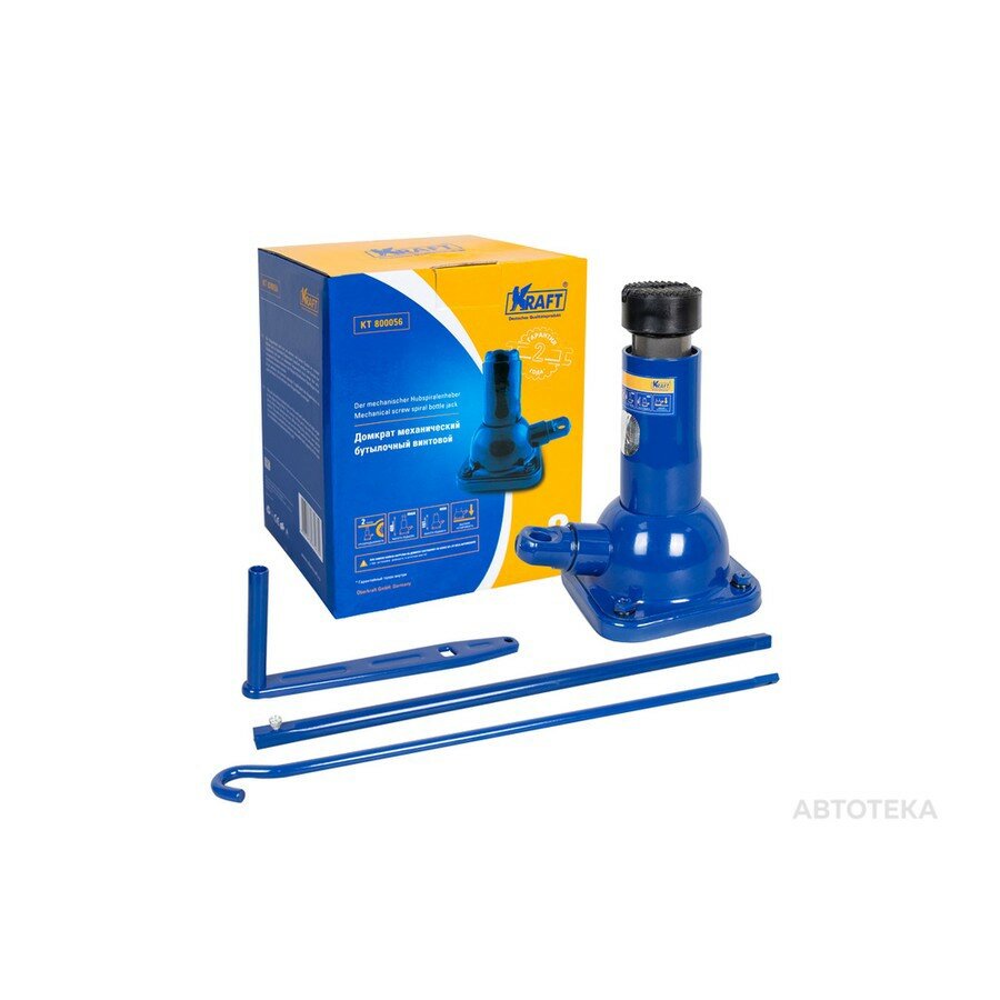 Домкрат механический бутылочный 2Т 197-408 мм KRAFT KT800056