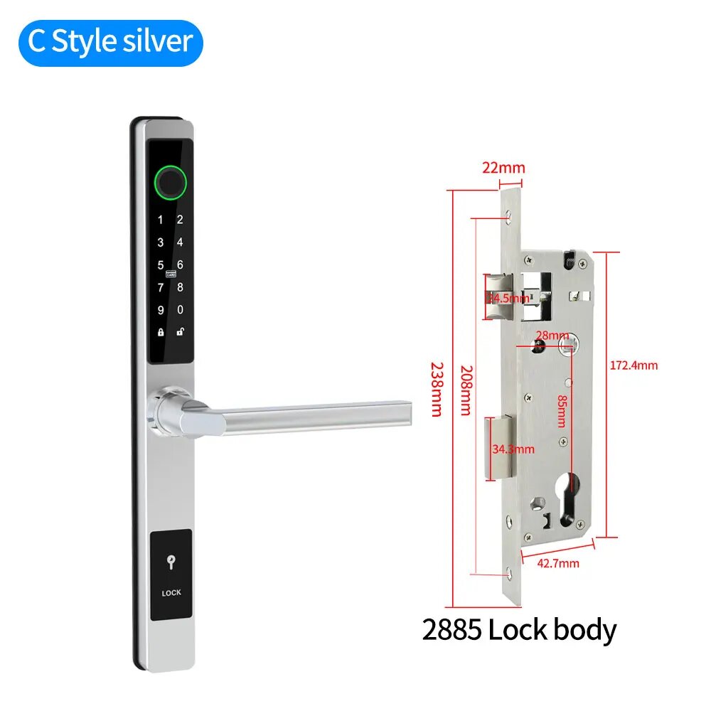 Приложение TTLock Bluetooth с отпечатками пальцев, европейский врезной электронный цифровой умный узкий дверной замок для раздвижных стеклянных дверей в металлической рамке