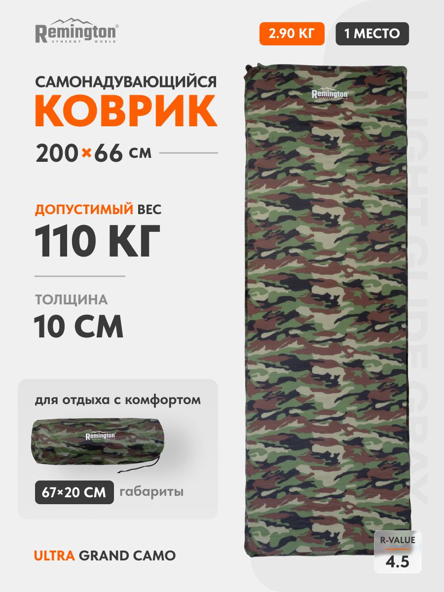 Коврик туристический Remington Ultra Grand 200х66 см, толщина 10 см, самонадувающийся, в палатку, разноцветный