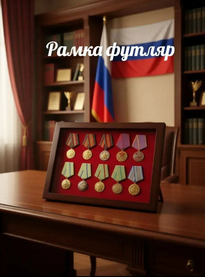 Рама планшет ручной работы для медалей, орденов и нагрудных знаков, бордовая