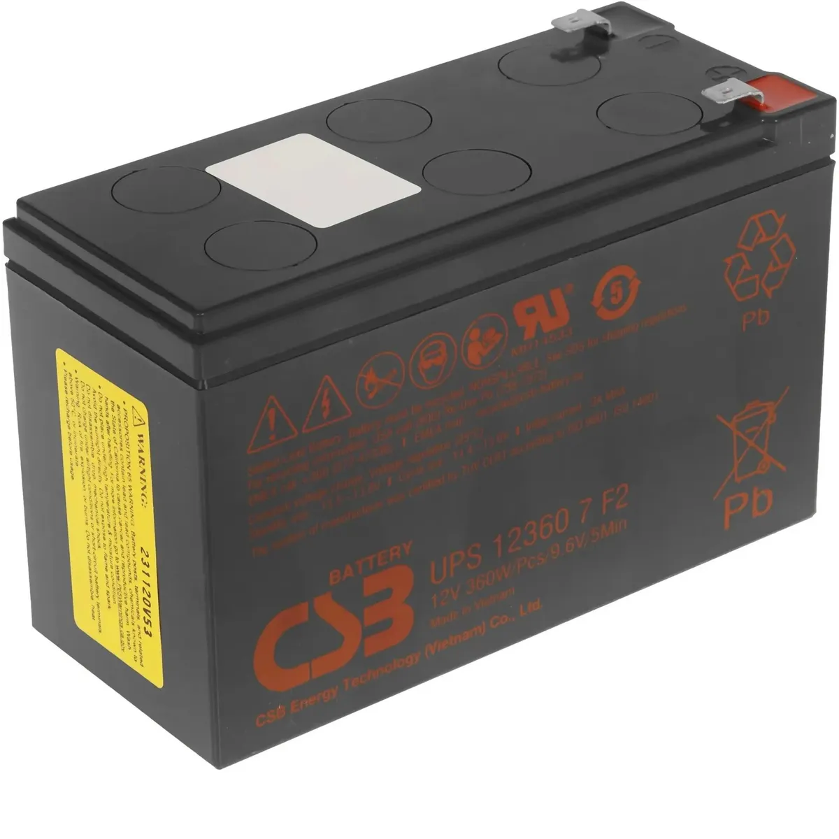 Аккумуляторная батарея CSB UPS12360 7 F2 12В 7.5Ач, для ИБП, черный