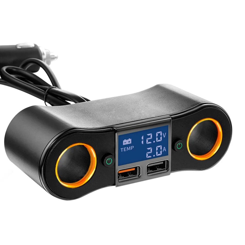 Горячий автомобильный адаптер прикуривателя 12 В постоянного тока, 2-сторонняя двойная розетка, двойной USB ЖК-дисплей, автомобильное зарядное устройство, разветвитель, монитор напряжения, дропшиппинг
