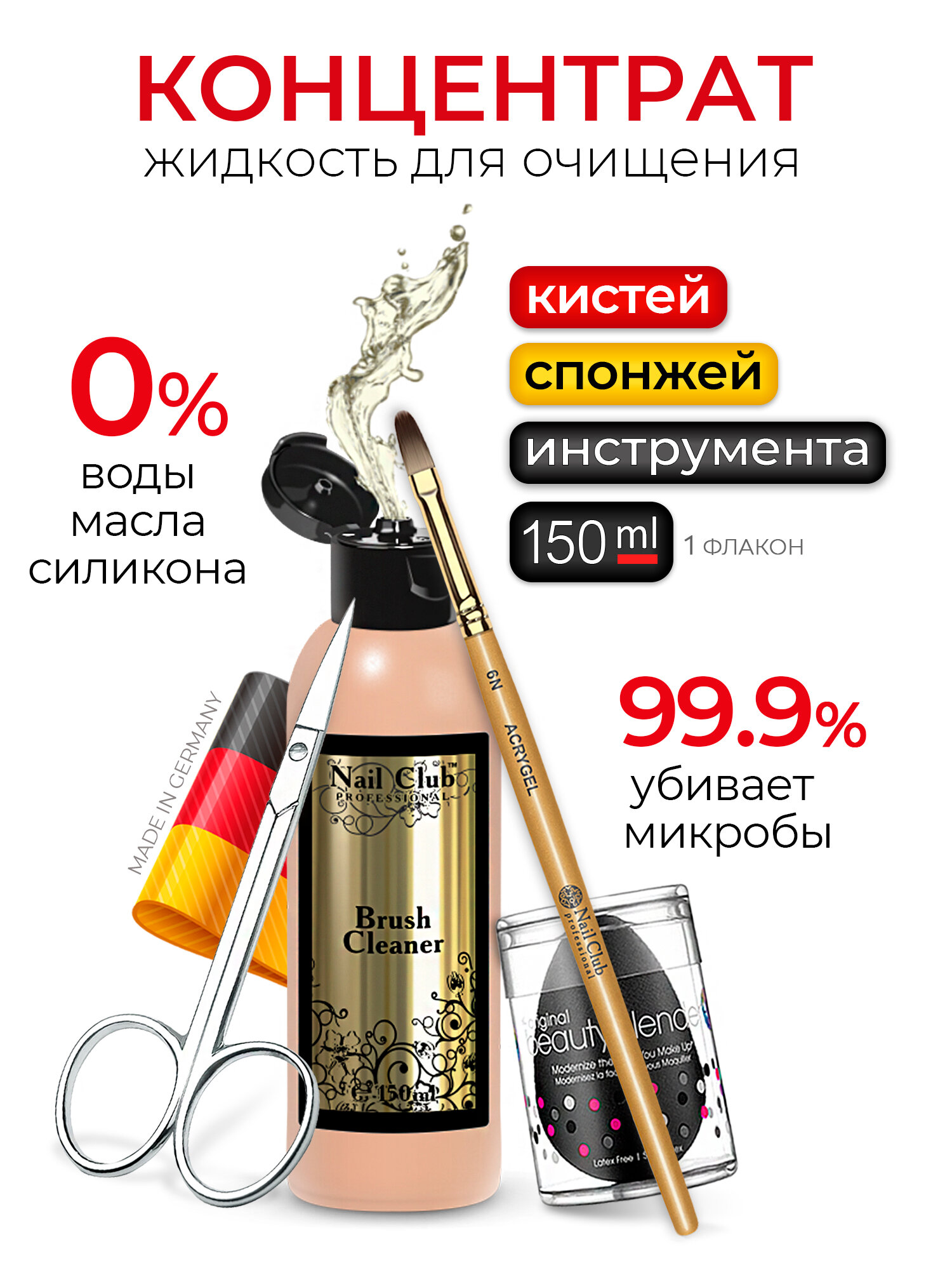 Nail Club Жидкость для мытья маникюрных кистей Brush Cleaner, 150 мл.
