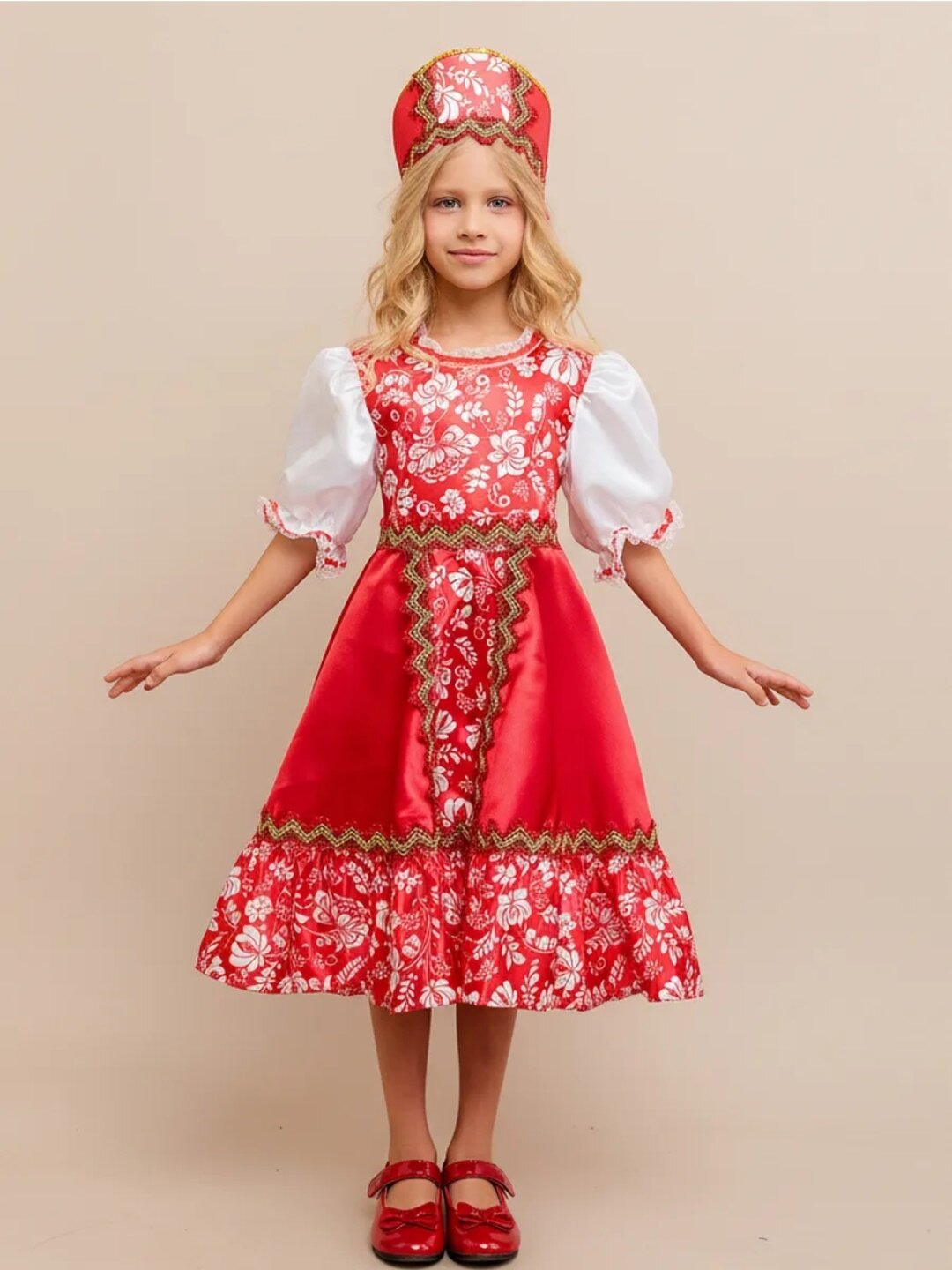 Детский карнавальный костюм "Любава", для девочек, красный, размер 30