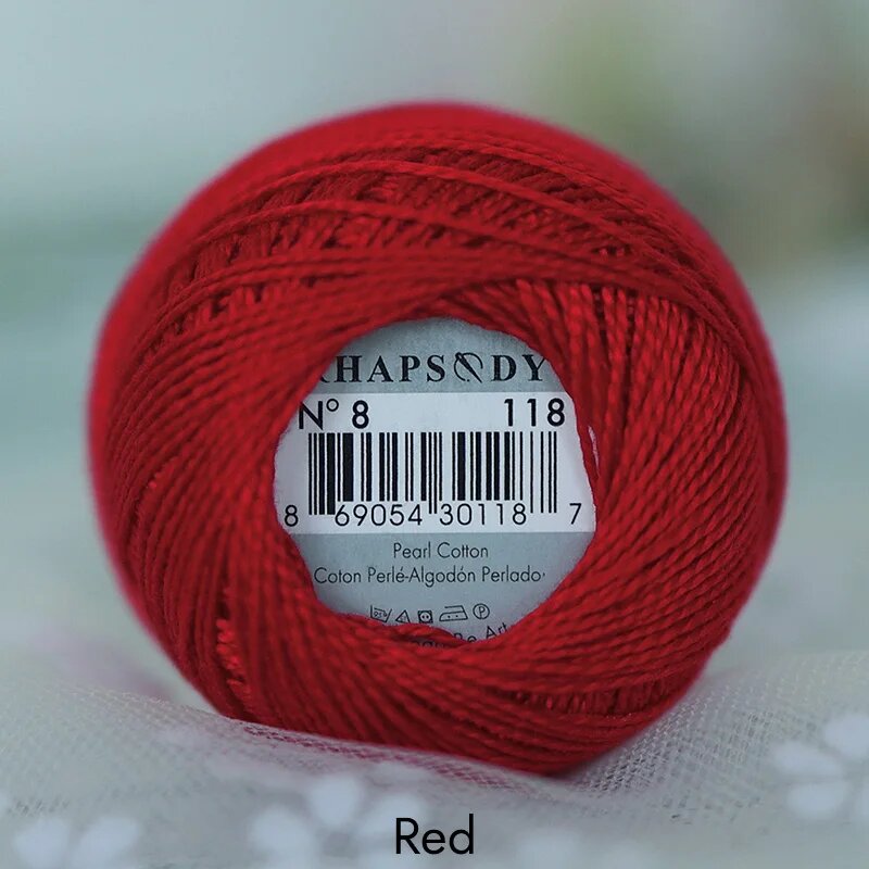 Хлопковые нитки Rhapsody размер 8 египетский жемчуг 2 шт Красный, 118 Red