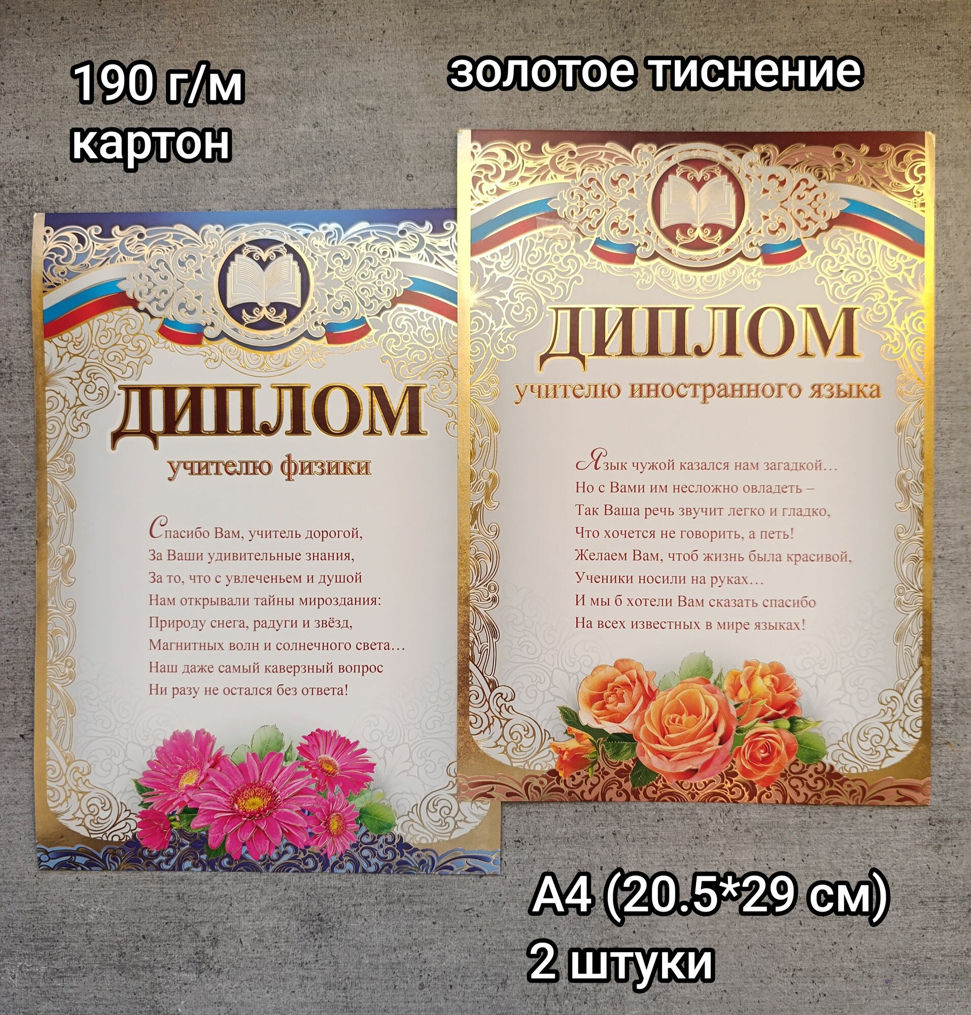 Набор грамот "Диплом учителям" 21*30 см 2шт