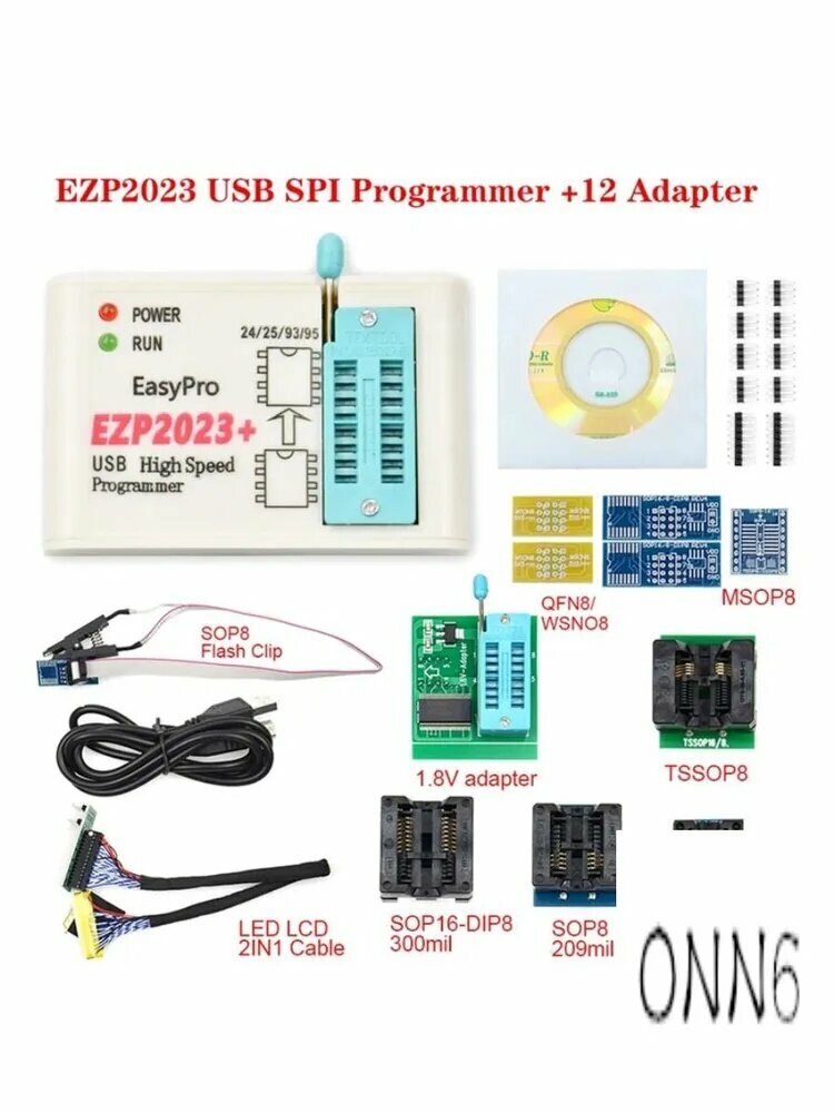 EZP2023+ Высокоскоростной программатор SPI FLASH, полный набор + 12 адаптеров, поддержка 24/25/93/95 EEPROM Bios 25T80, запись автономного копирования