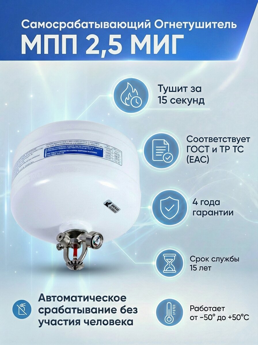 Самосрабатывающий порошковый огнетушитель МПП 2,5 МИГ белый