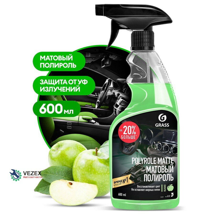 GRASS 110426 Полироль-очиститель пластика матовый Polyrole Matte яблоко, 600мл, Новинка