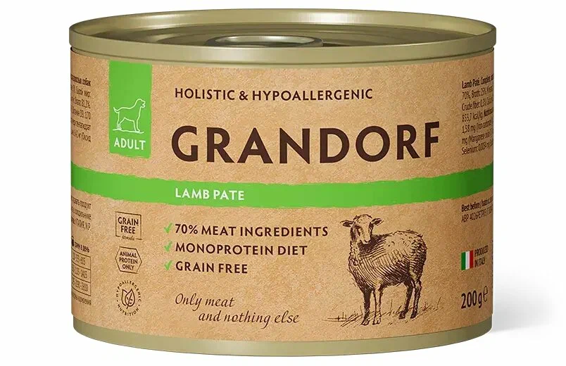 Консервы Grandorf Dog, паштет, ягненок, для всех возрастов, 200 г