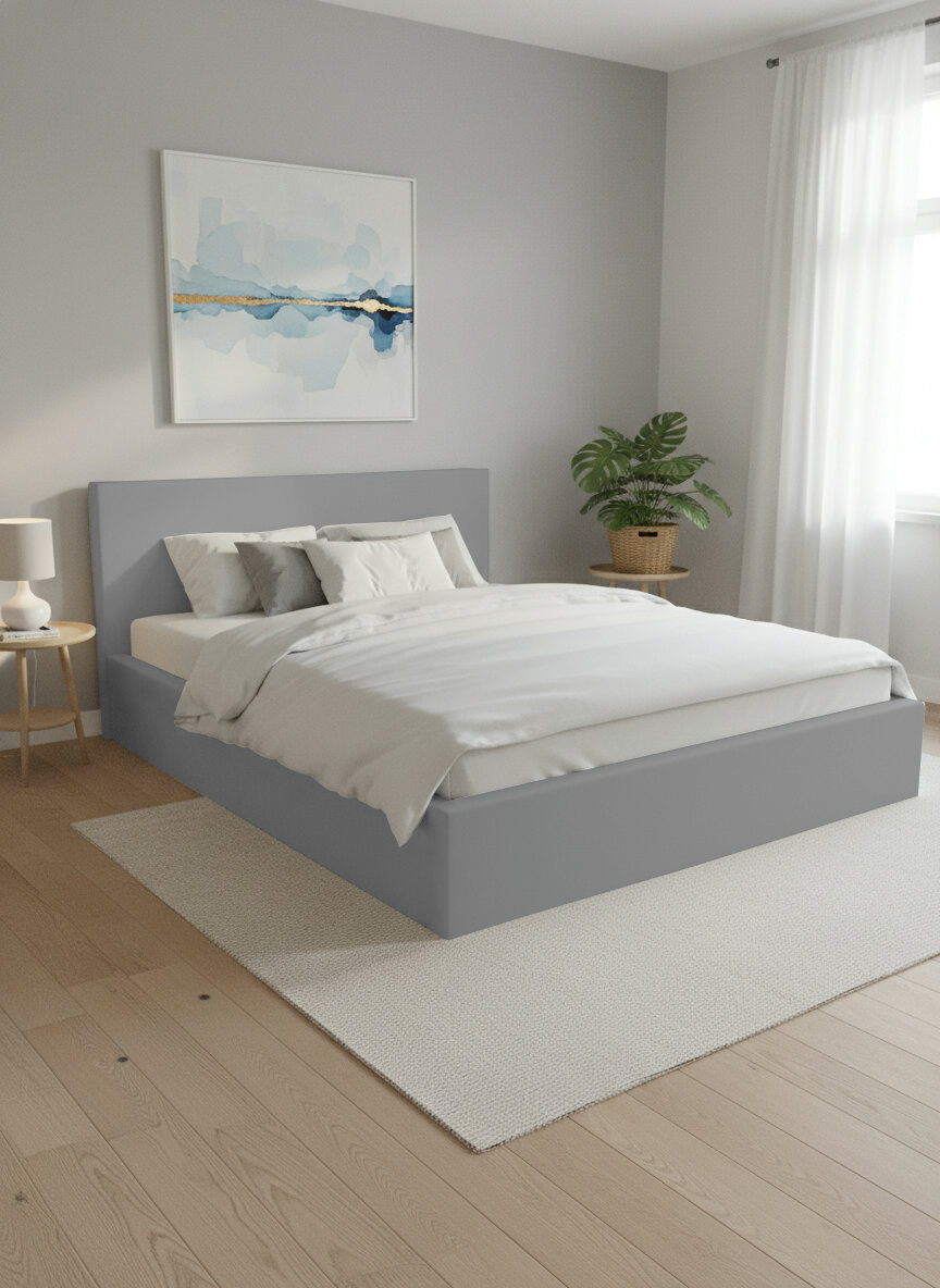 Кровать бескаркасная, 160х200, без металлического основания, серый велюр