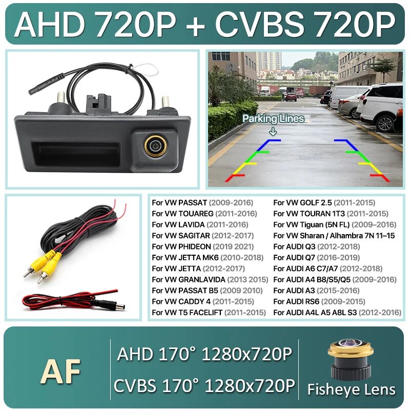 GreenYi 1080P HD 170 ° Автомобильная камера заднего вида для Volkswagen VW GAF-CVBS720P-AHD720P