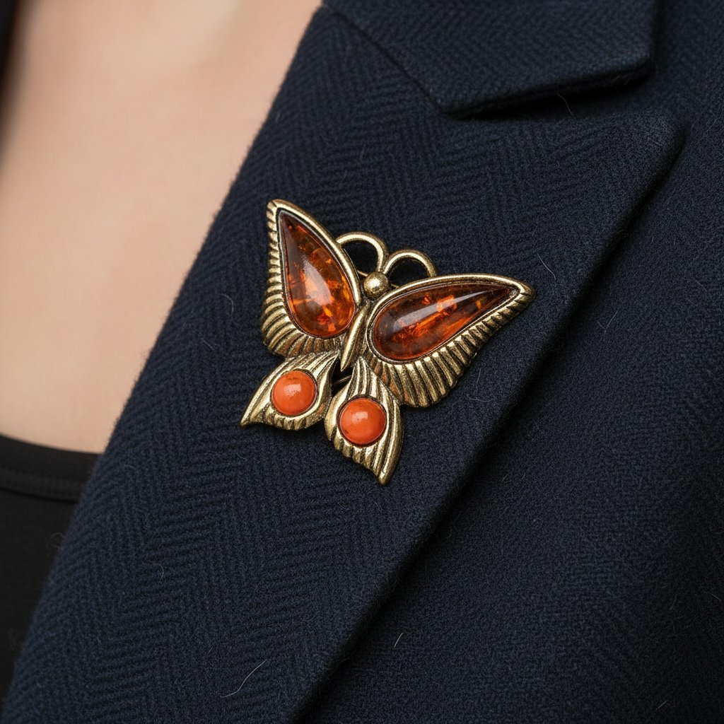 Брошь, янтарь