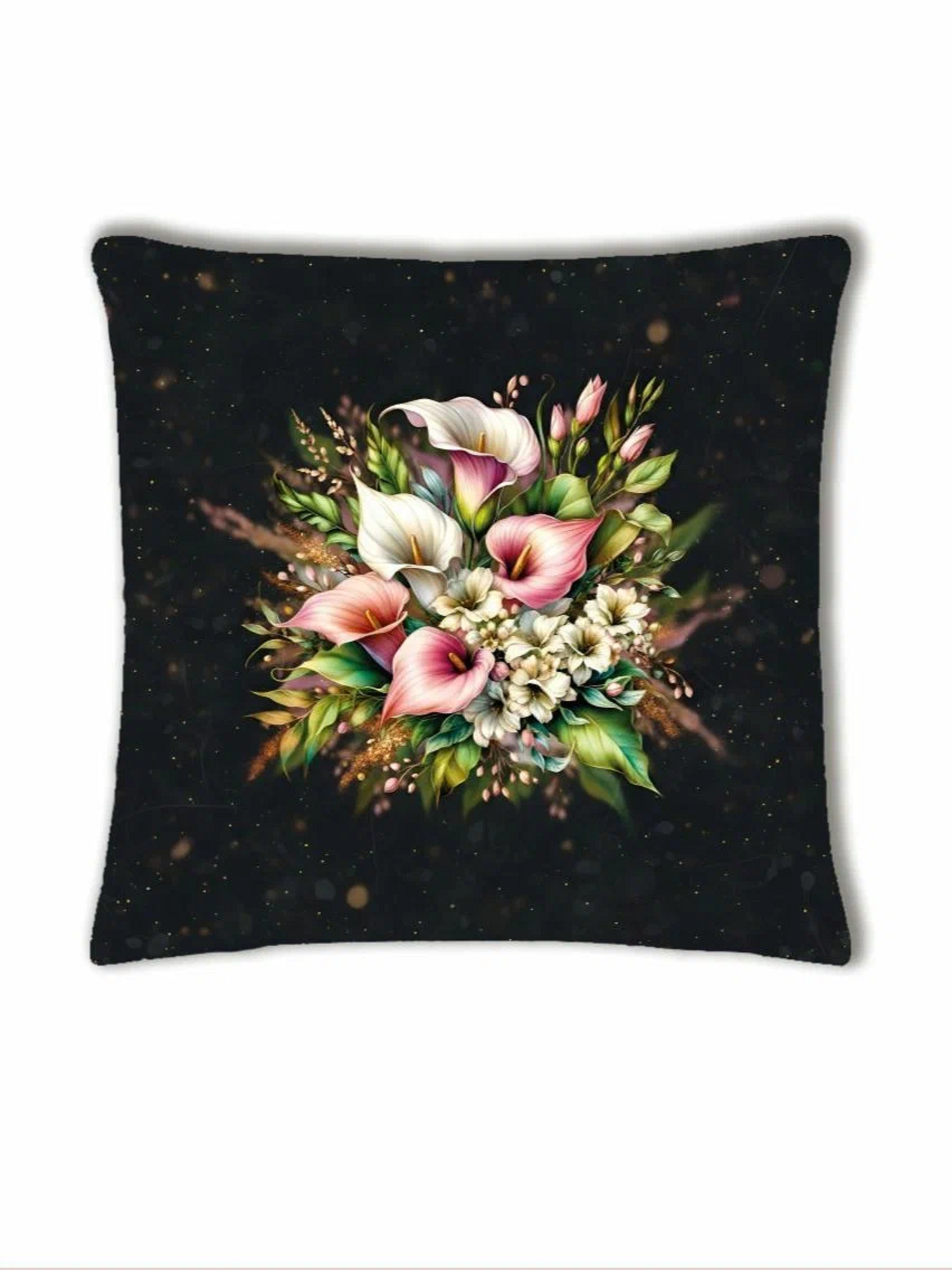 Чехол для подушки Каллы на черном фоне 40х40 велюр