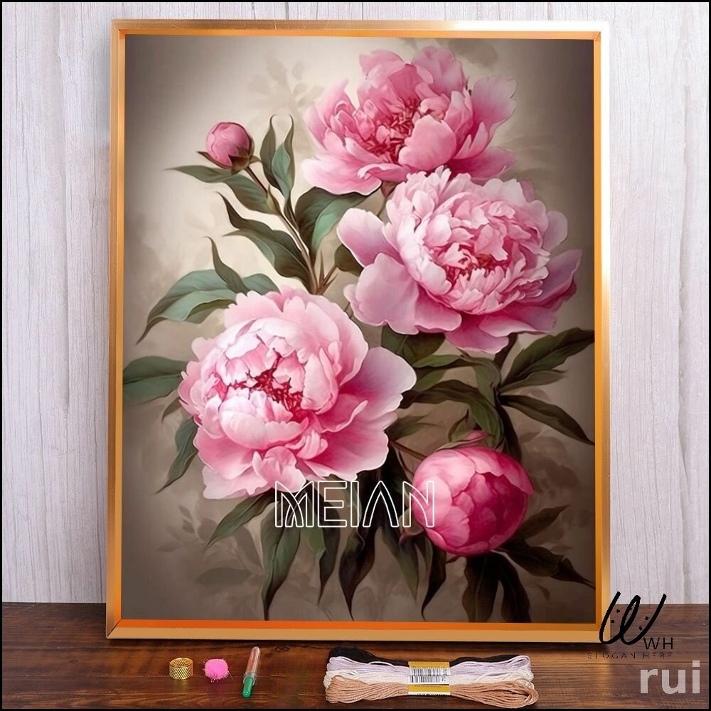 MEIAN Набор для вышивания,30x40CM,14CT, Пиони цветы