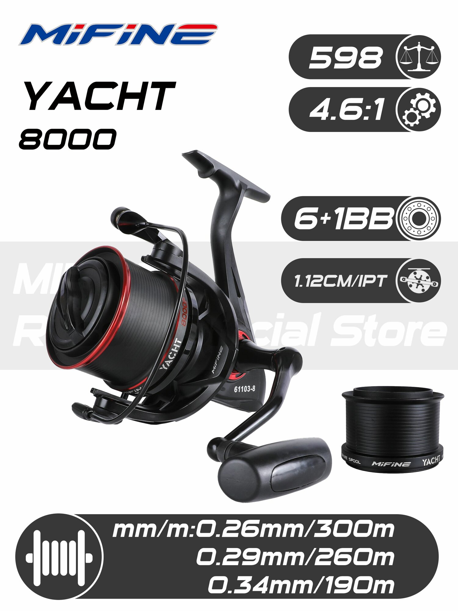 Катушка карповая MIFINE YACHT 8000F, рыболовная, для карпа, для морской рыбалки, фидерная, с алюминиевой шпулей