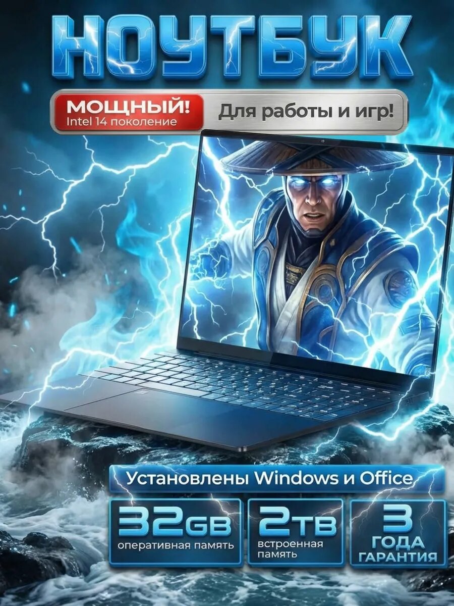 Ноутбук игровой 2026 N-Series, RAM 32GB, SSD 2048GB, IPS + Windows