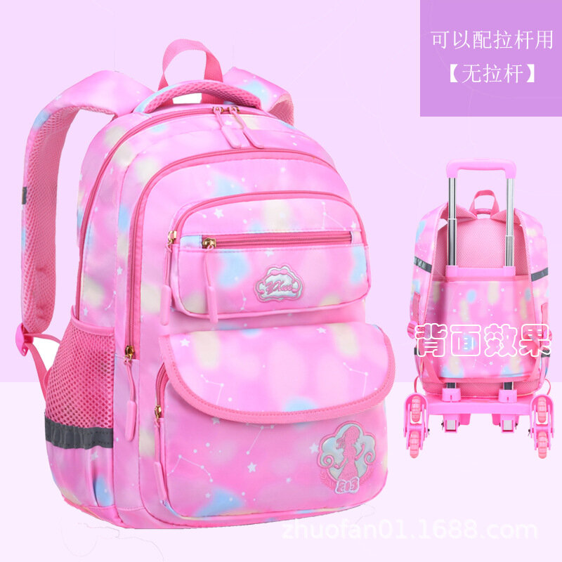 Школьный рюкзак-тележка для девочек начальной школы (1-6 классы), шестиколесный, для подъема по лестнице, большой вместимости, съемный, корейская версия, милый.