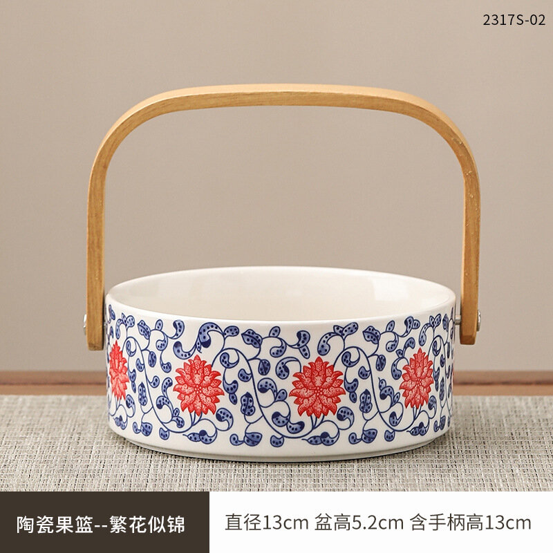 Портативный керамический поднос для чаепития, винтажная фруктовая корзина, поднос для хранения десертов, предмет декора для дома в стиле легкой роскоши.