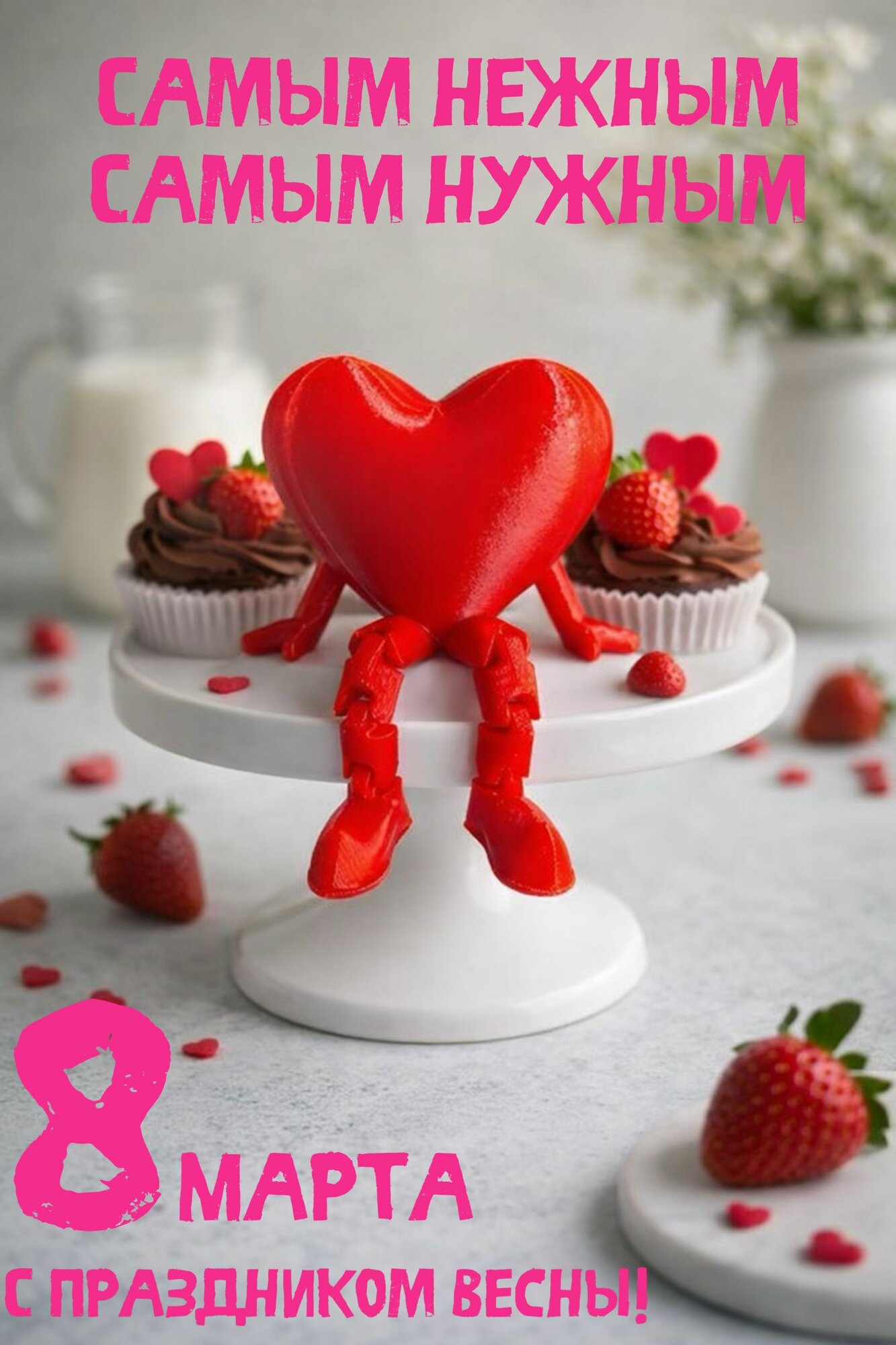 Сердечко с ножками маленькое красное