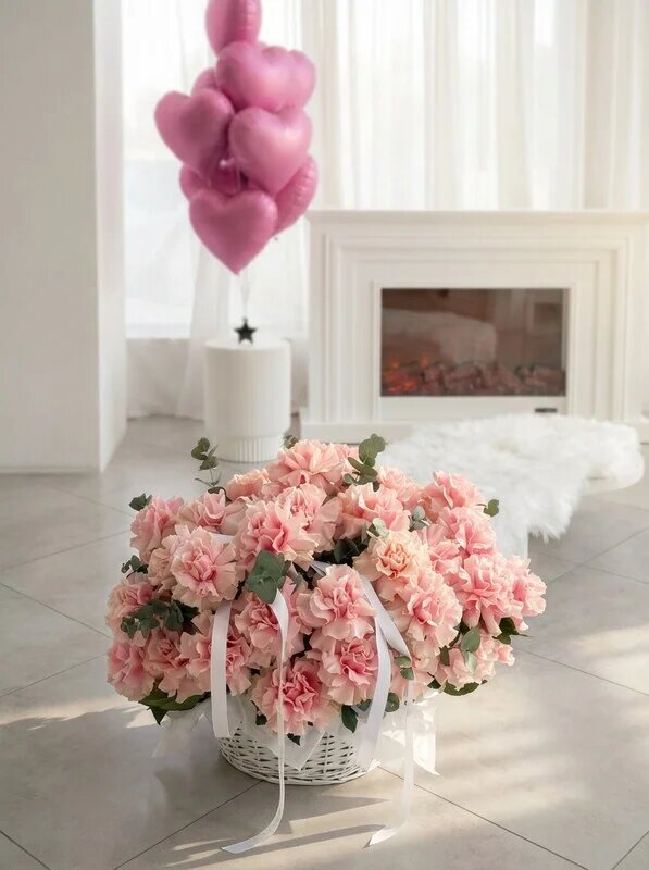 Корзина из французских роз мондиаль — Корзина из французских роз пинк мондиаль