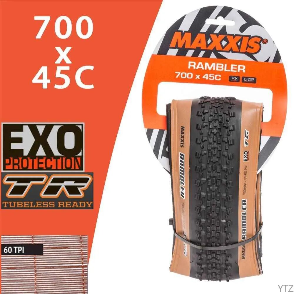 Покрышка Maxxis Rambler 700x45C EXO TR Tubeless Ready коричневая для велосипеда