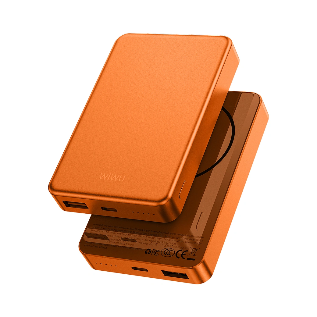 Портативный аккумулятор WiWU Ultra Thin, оранжевый, магнитный, 5000мАч