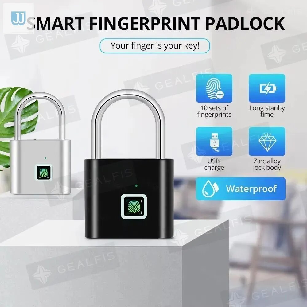 Smart Fingerprint Padlock Biometric USB Charge Waterproof Zinc Alloy Lock Body