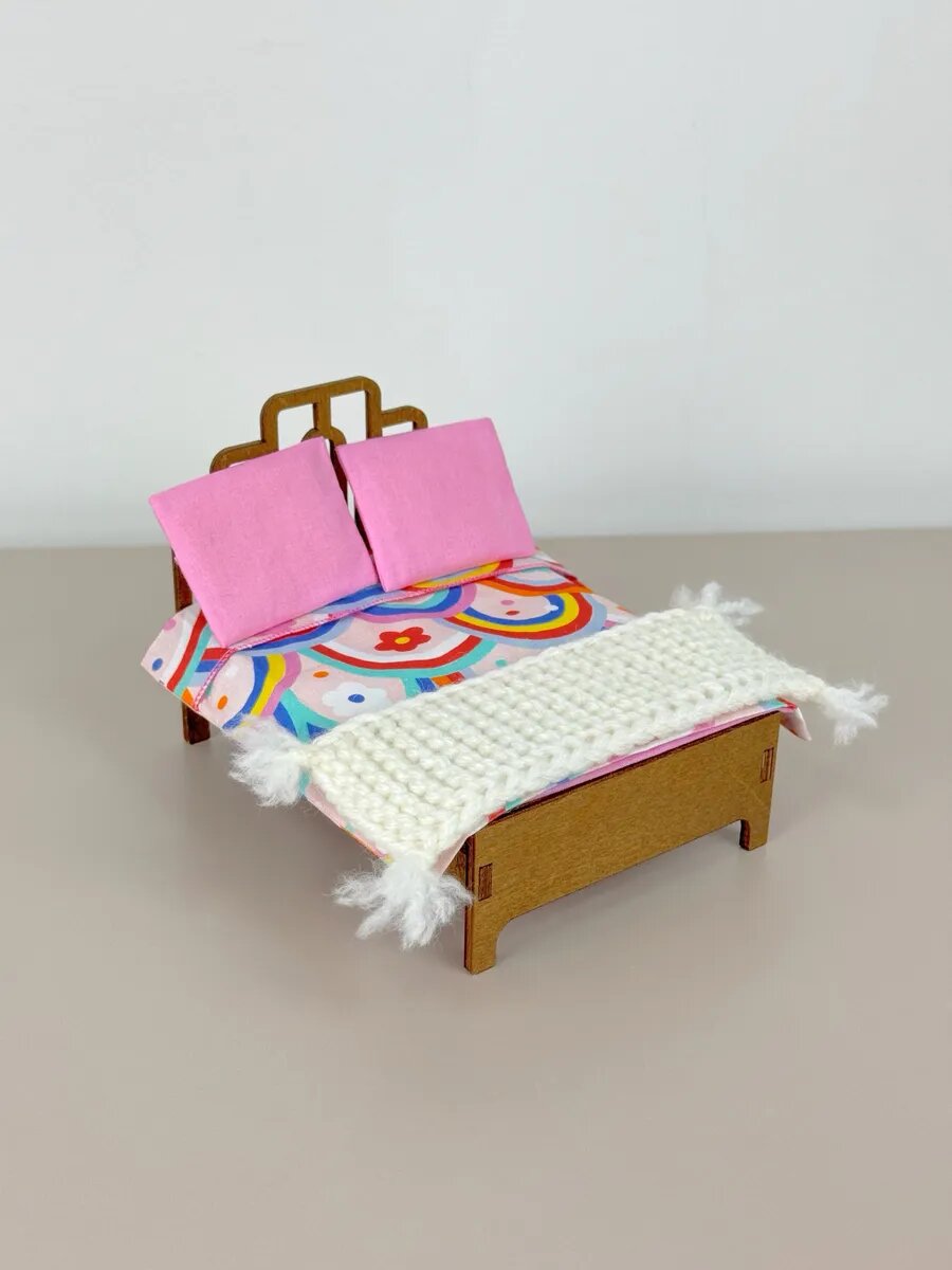 Кроватка LULU HOME, для кукол 10-16 см, деревянная, постельное белье в комплекте