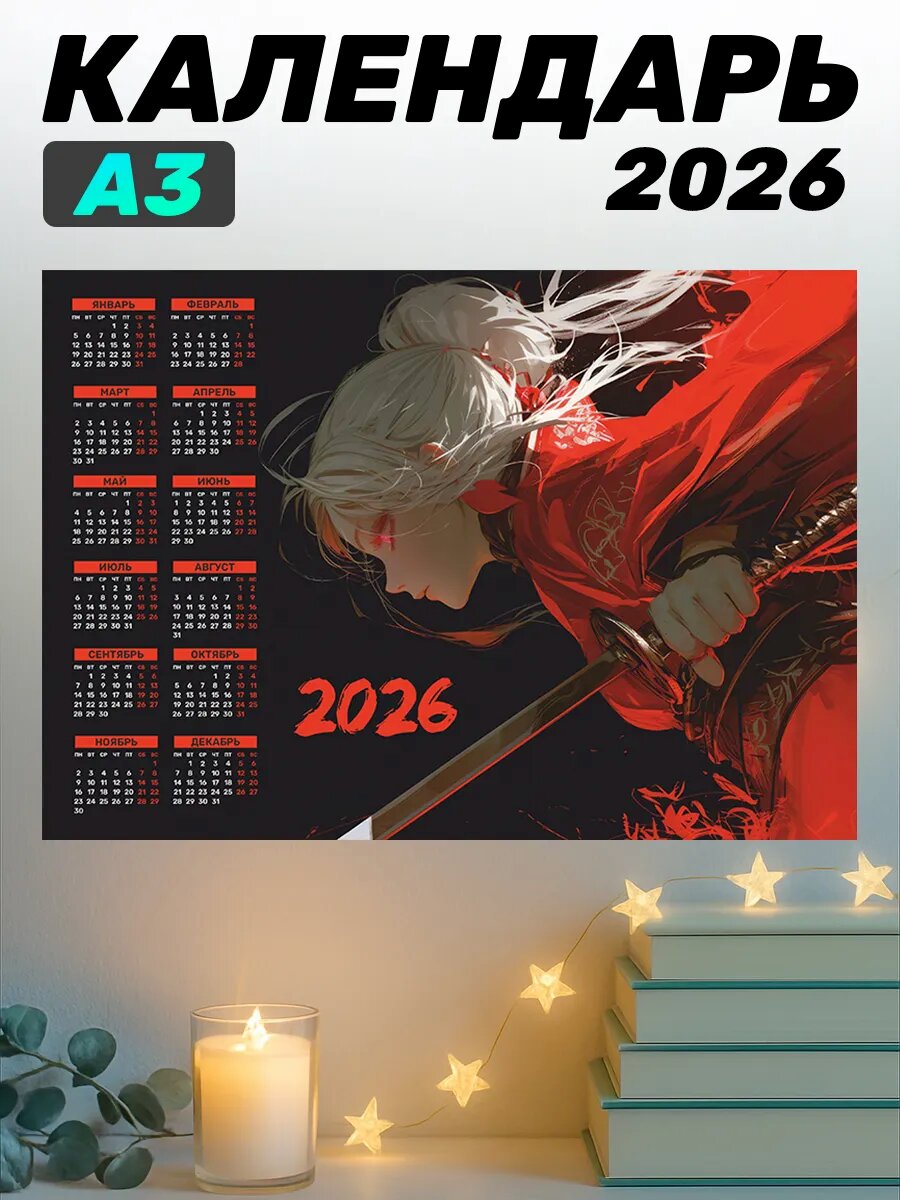 Календарь 2026 настенный Аниме девушка воин
