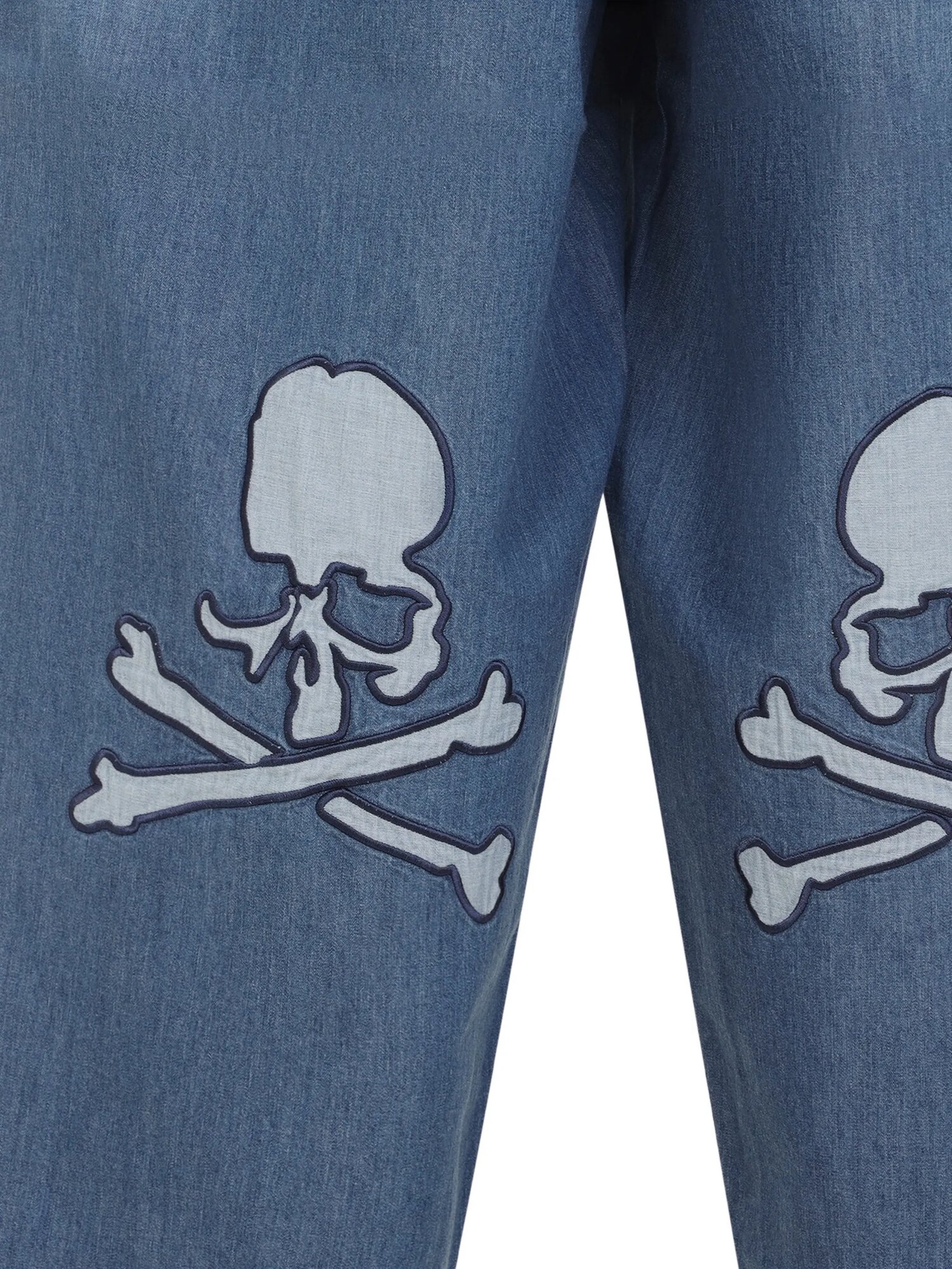 Джинсы MASTERMIND Drawstring skull-appliqué jeans, размер S, синий — фото 1