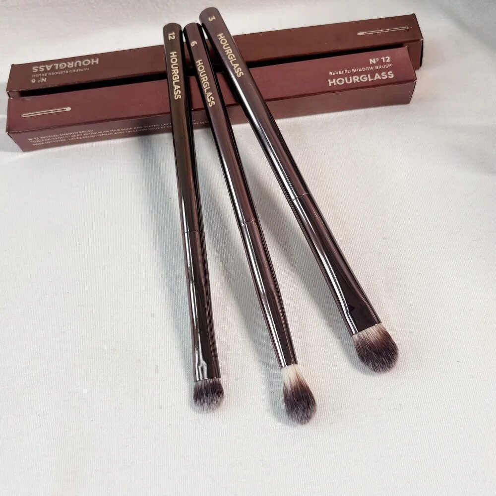 Hourglass Eyeshadow Brush Set 3 All Over Shadow 6 Tapered Blender and 12 Beveled Shadow Brush Makeup Brushes Eye Kit 3pcs