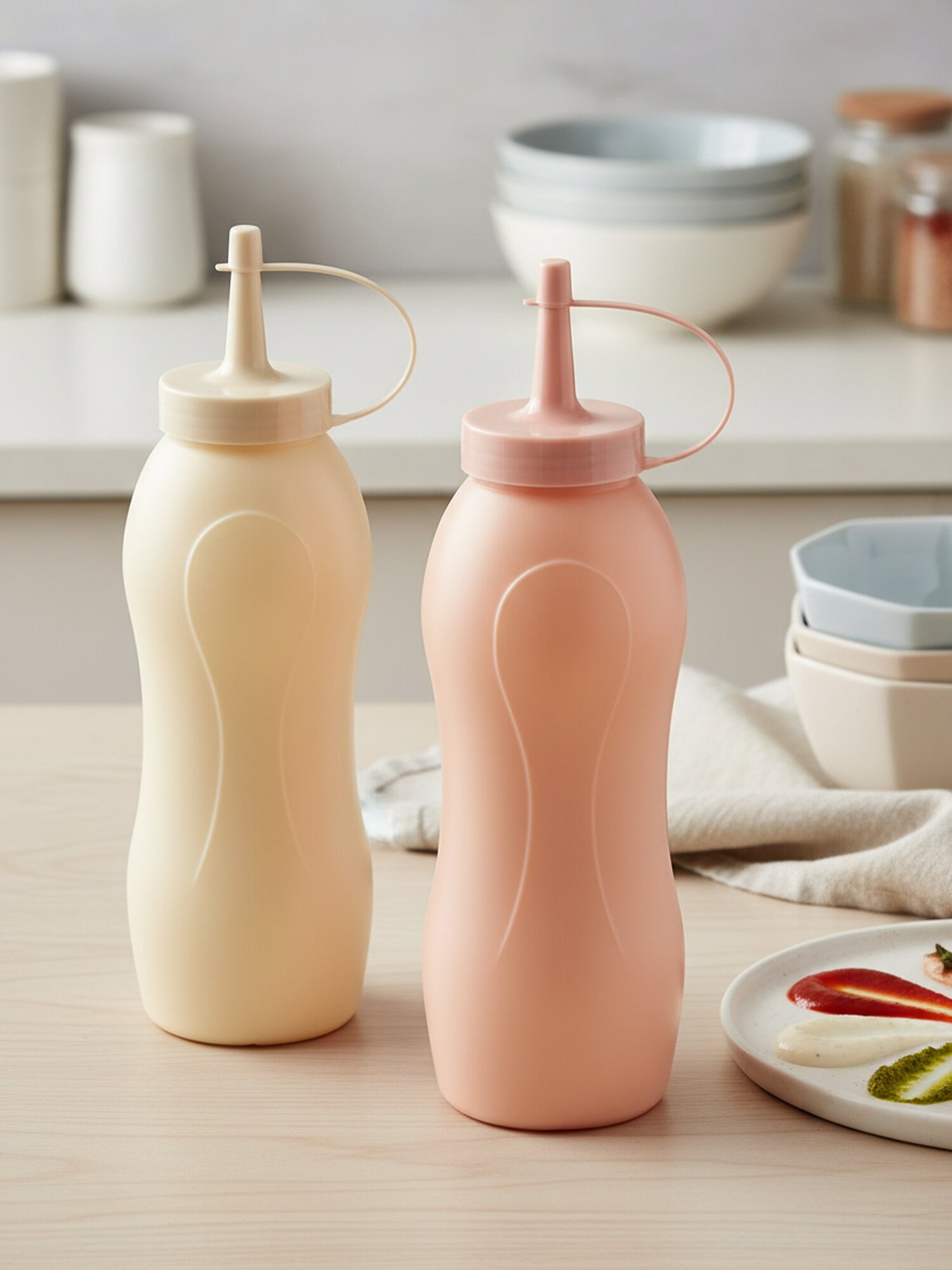 Соусник пластиковый 350 мл, набор 2 шт, бутылка-дозатор для масла, соуса, кетчупа и горчицы Y4-11653