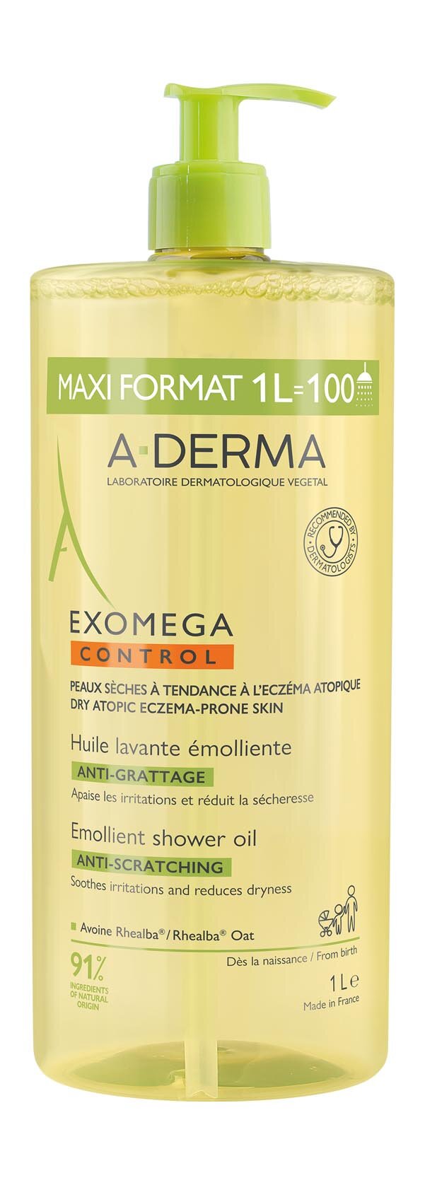 A-DERMA Exomega Control Масло для душа смягчающее, 1 л