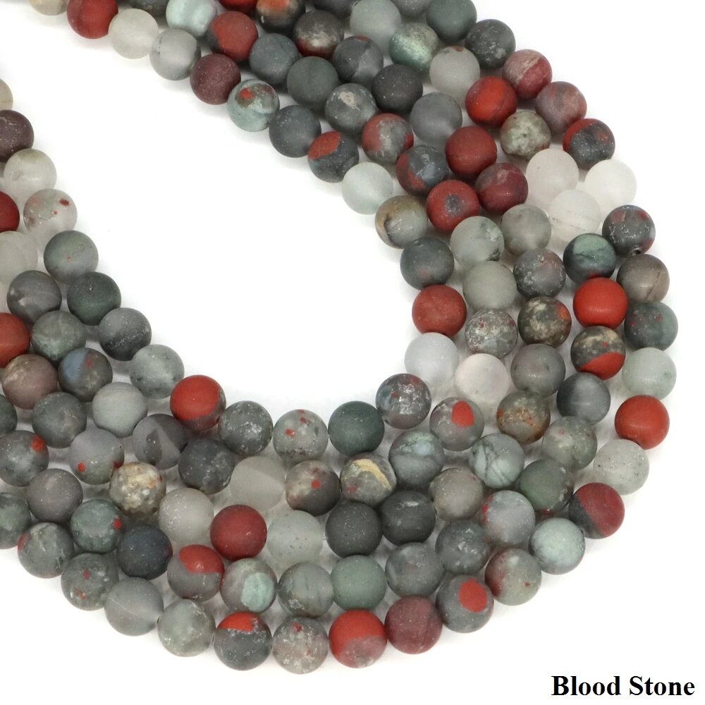 Африканские бирюзовые матовые бусины из натурального камня 4/6/8/10 мм 8mm(45-48pcs), Blood Stone