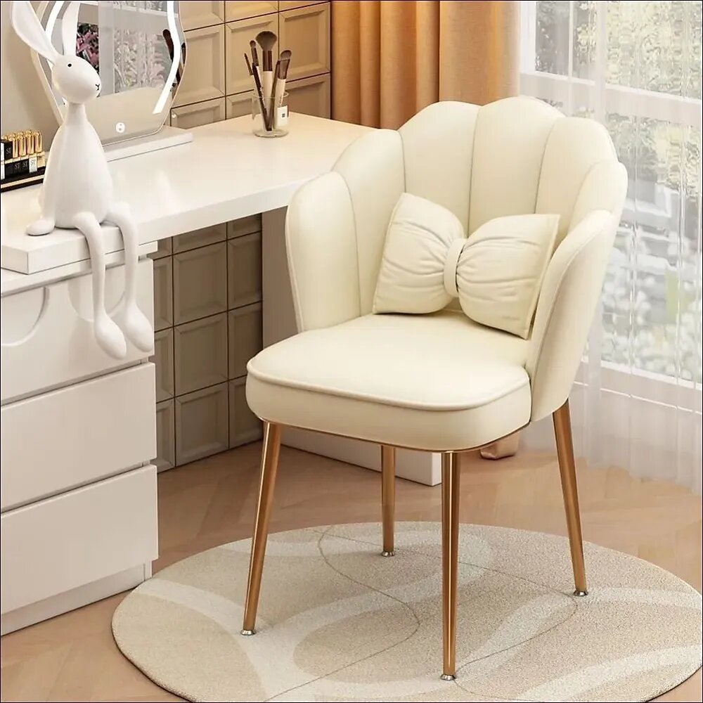 Стул для туалетного столика из велюра с золотыми ножками и подушкой в форме банта