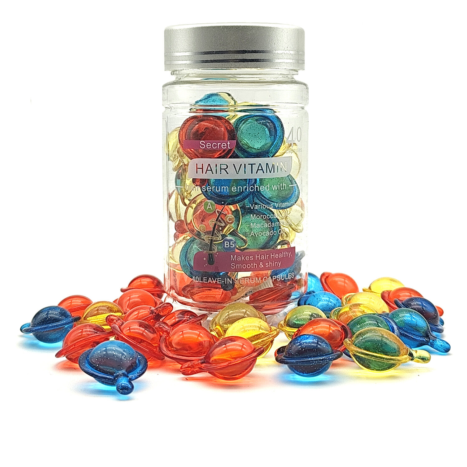 Кросс-бордерный витаминный бесплатный уход за волосами эфирное масло аргановое масло капсулы для ухода за волосами эссенция масло для волос (Витаминное масло для волос разноцветное 40 капсул/бутылка)