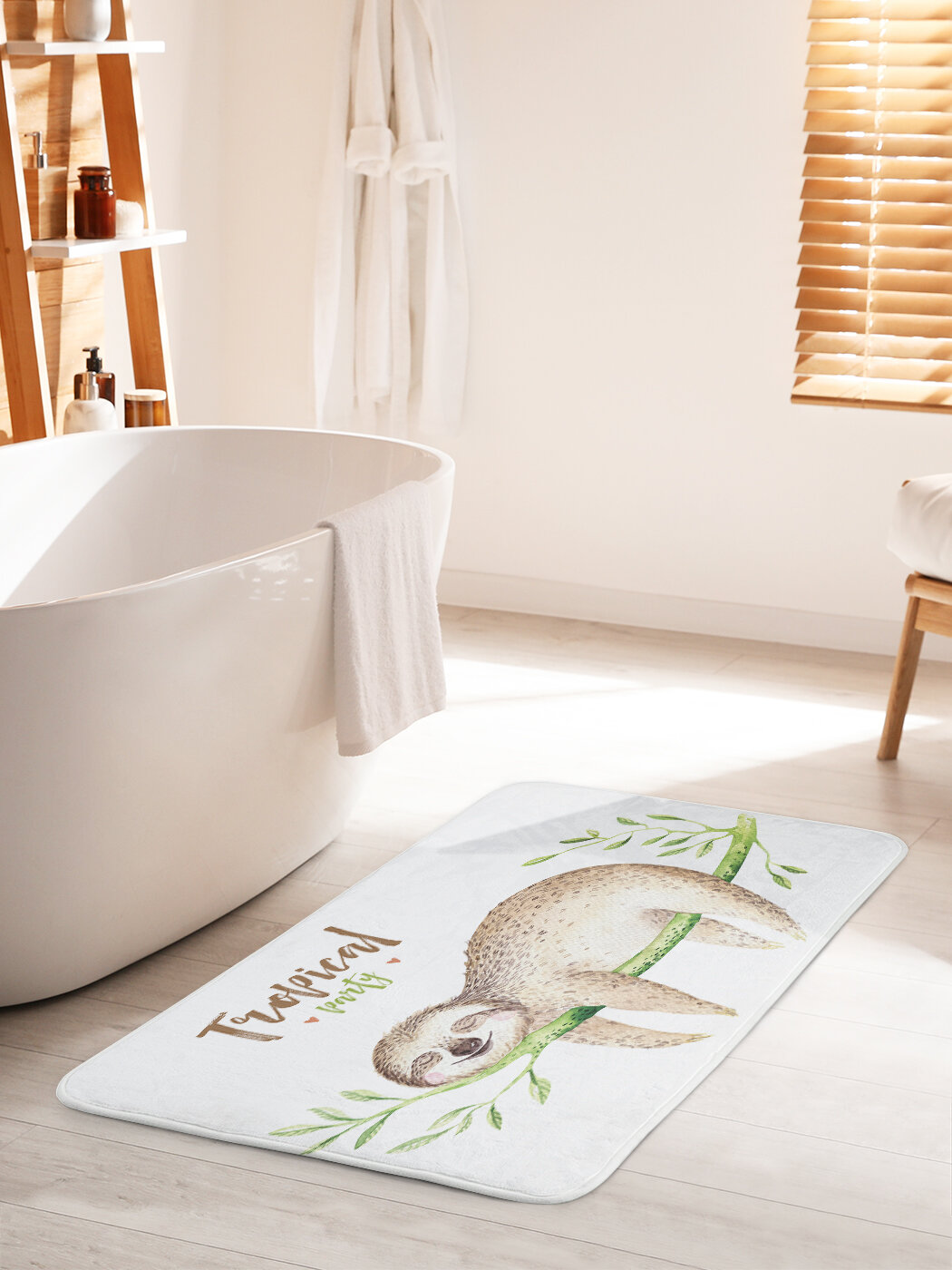 Коврик для ванной комнаты и туалета противоскользящий "Тропический ленивец" 60х100 см, JoyArty