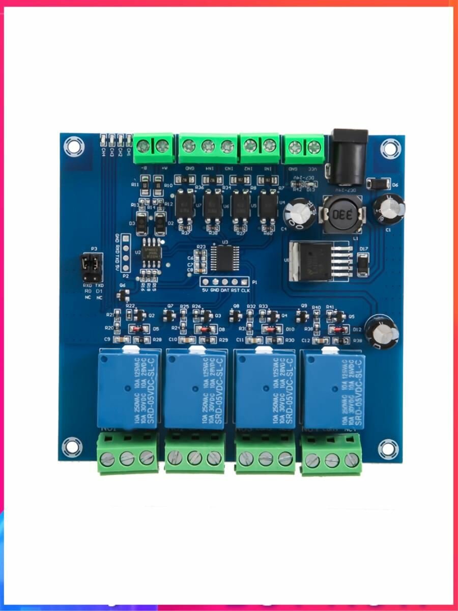 Modbus RTU 4-х контактный релейный Релейный модуль 7-24 В Переключатель RS485/TTL Вход и выход с защитой от обратного хода