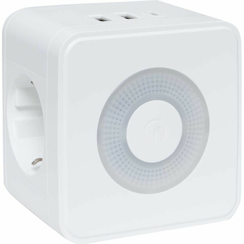 Разветвитель 3-м куб 2 гнезда 2хUSB 2.4А + тип C + ночник EKF UBA-CUB-T2-TC