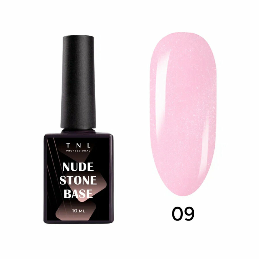 TNL, База для гель-лака Nude Stone Base, жесткая, с шиммером №09 - нежно- розовый, 10 мл