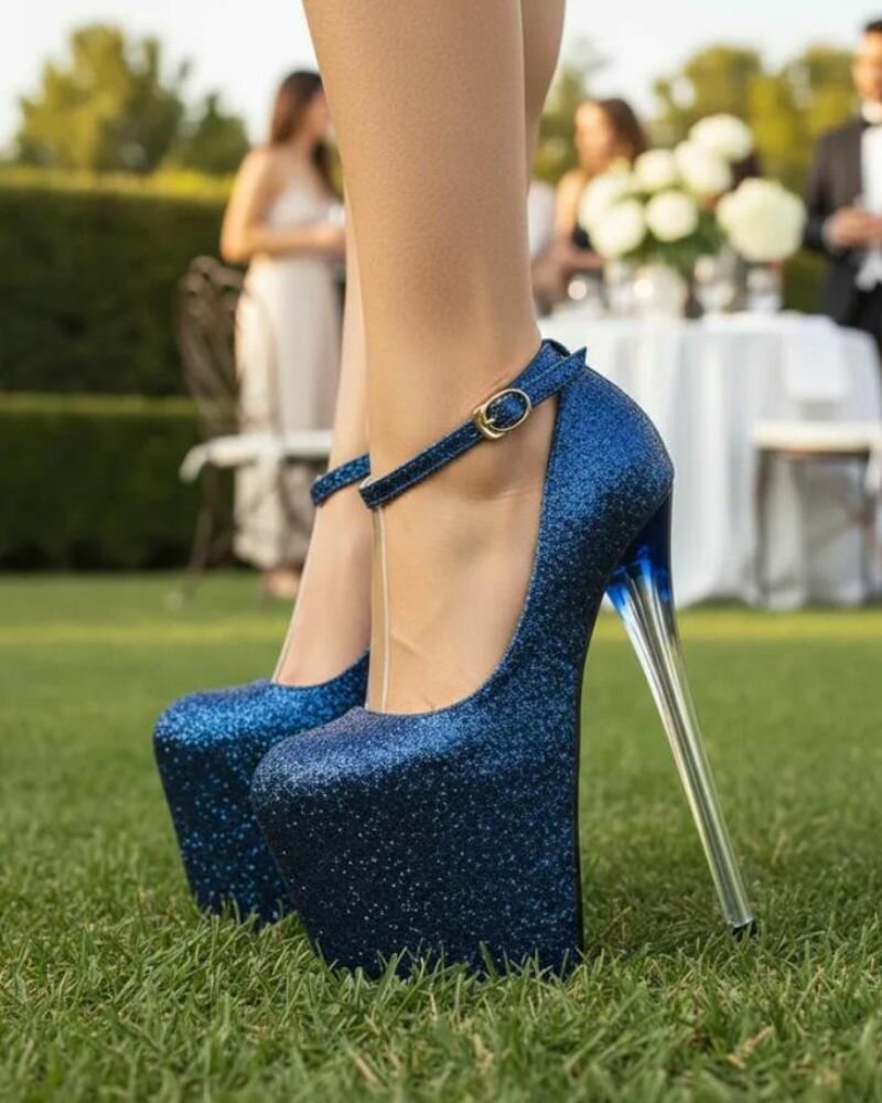 Пикантные женские свадебные туфли на очень высоком каблуке 19 см, расшитые блестками, для подиума в ночном клубе