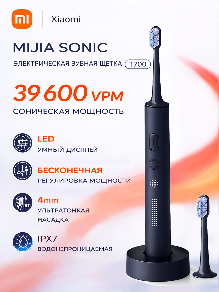 Электрическая зубная щётка Xiaomi Mijia T700, звуковая, Bluetooth, беспроводная зарядка, синяя (CN)