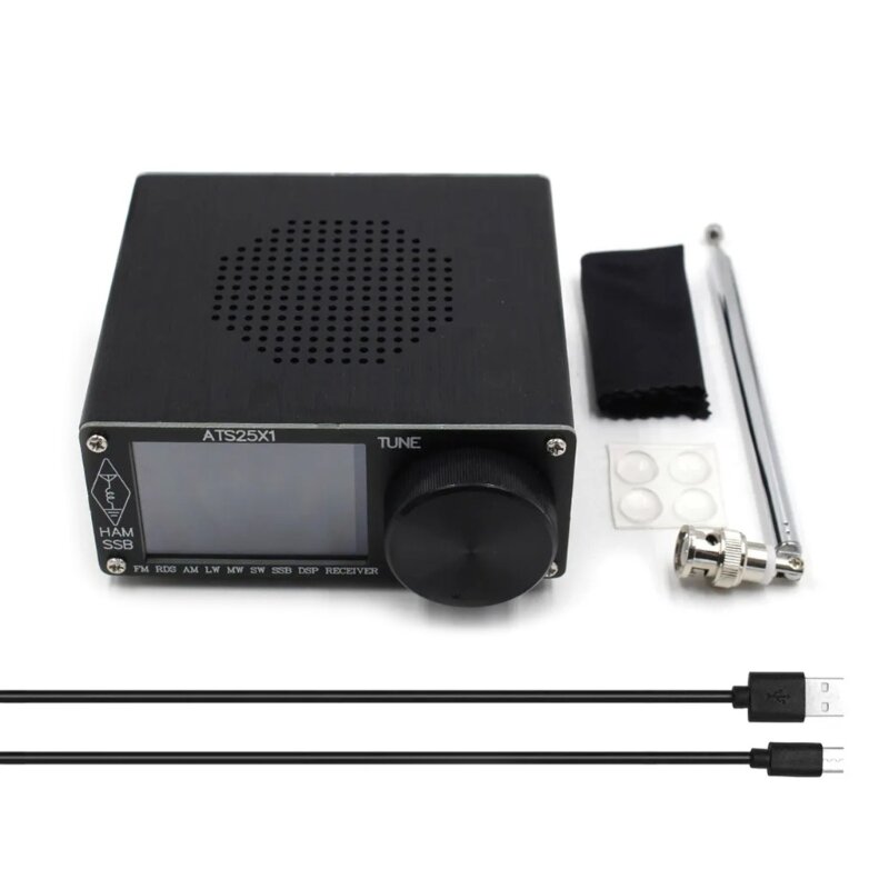 1 Комплект ATS25X1 Модернизированный 2,4-дюймовый Полнодиапазонный Радиоприемник с Большим Экраном и Телескопической Антенной Type C, Кабель Для Зарядки и Передачи Данных