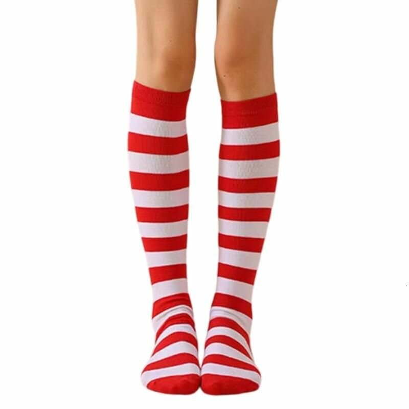 Колготки до колена в полоску, Красный и белый широкий