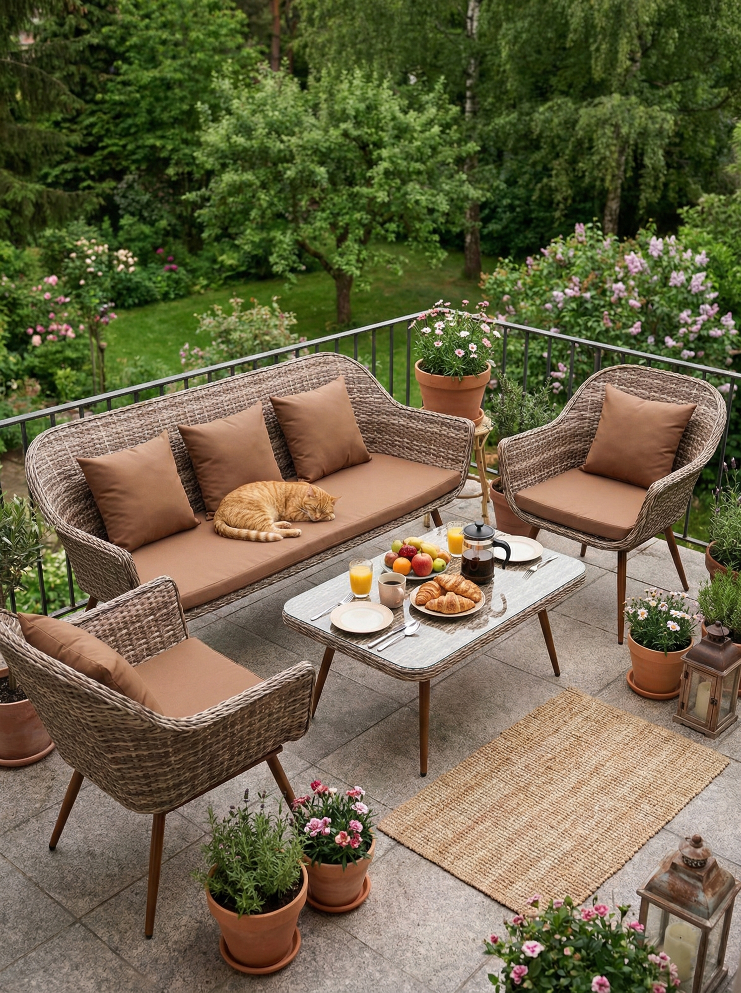 Комплект из искусственного ротанга Ричмонд-3 (Richmond-3), серый, подушки коричневые