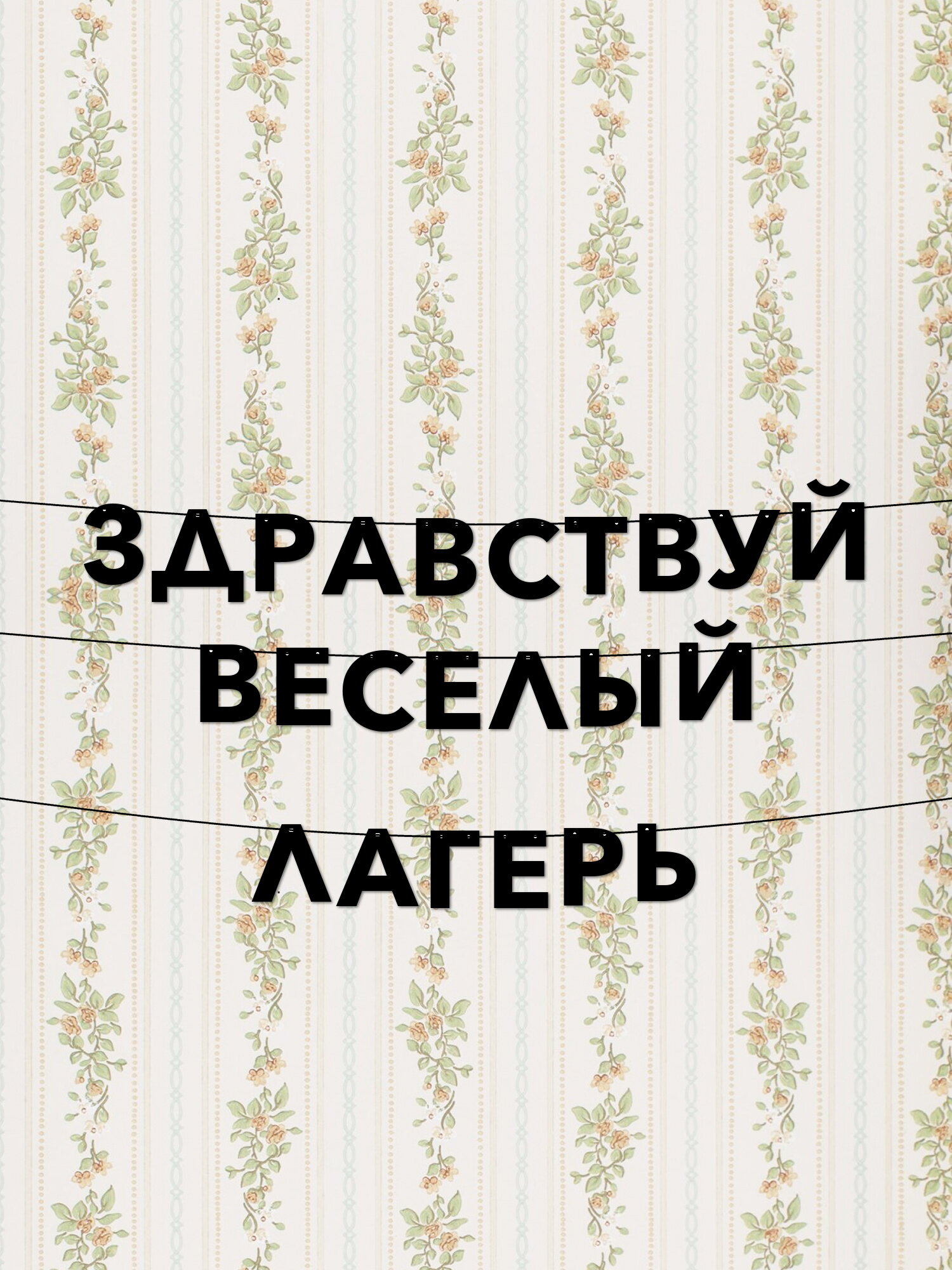 Гирлянда с буквами на веревке Здравствуй веселый лагерь - идеальное украшение для детского лагеря, высота букв 10 см, толщина букв 1 мм, ручная работа.