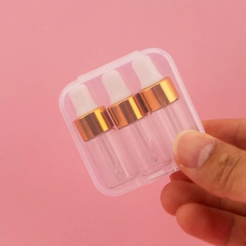 Флакон 3мл стеклянный с крышкой с пипеткой. Набор 3 штуки. Бутылка-капельница эфирного масла(золотой)