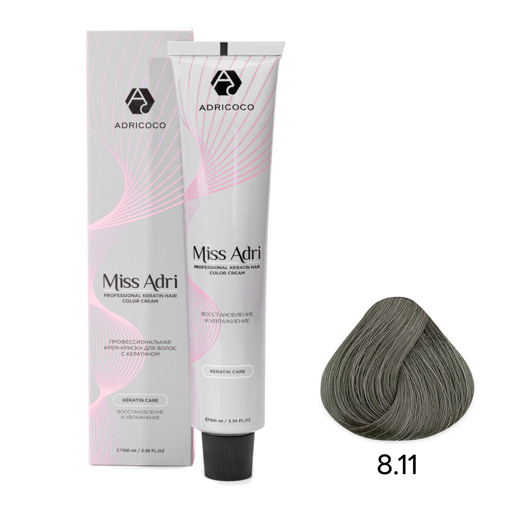 Крем-краска для волос ADRICOCO Miss Adri оттенок 8.11 Светлый блонд интенсивный пепельный 100 мл